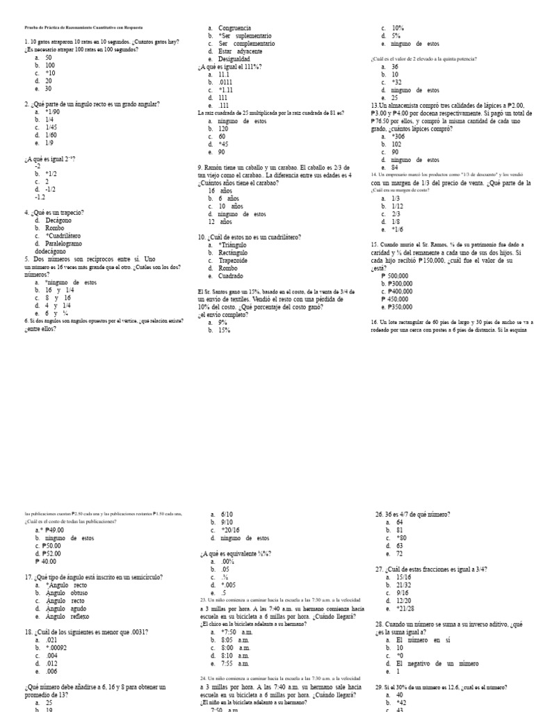 Prueba de Práctica de Razonamiento Cuantitativo | PDF | Dom | Tierra