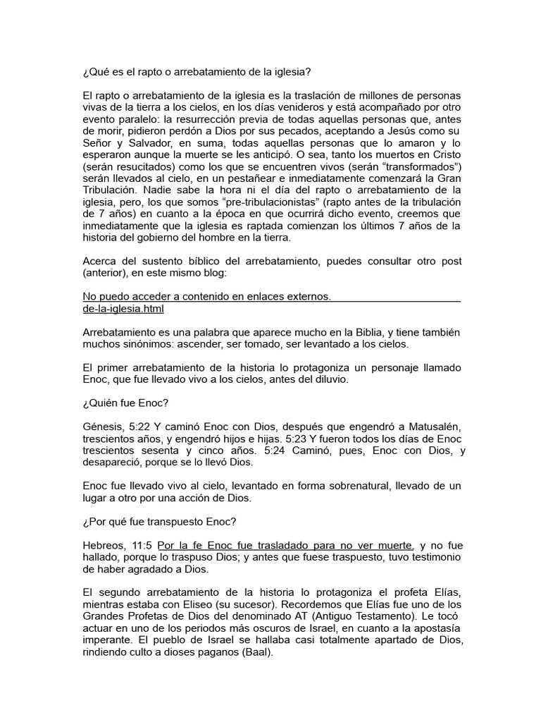 Entendiendo El Rapto De La Iglesia Pdf Éxtasis Paraíso