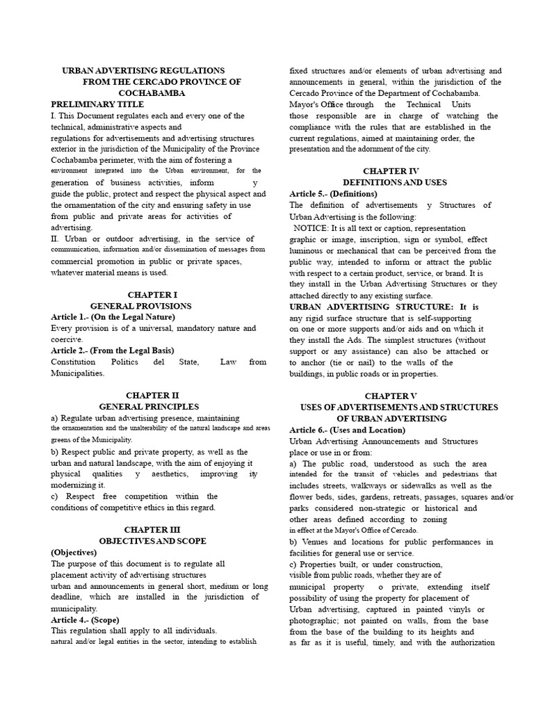 Urban Advertising Regulations in Cochabamba | PDF | Road | Lighting