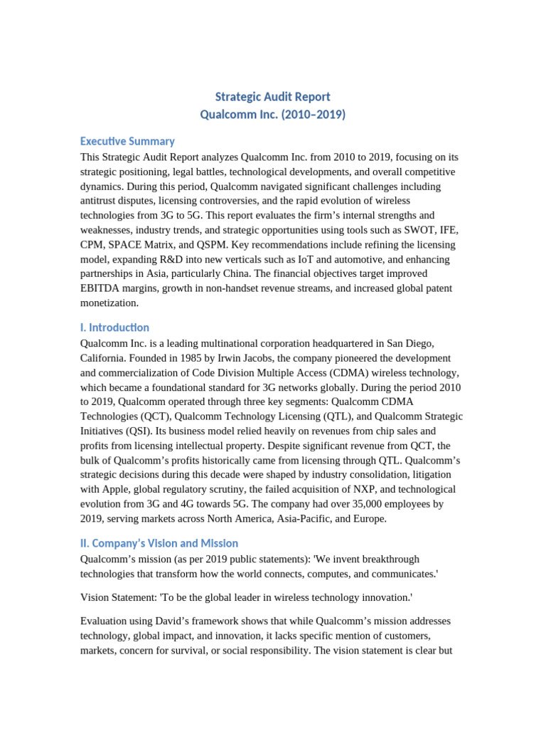 Qualcomm Strategic Audit Report FULL Partial | PDF