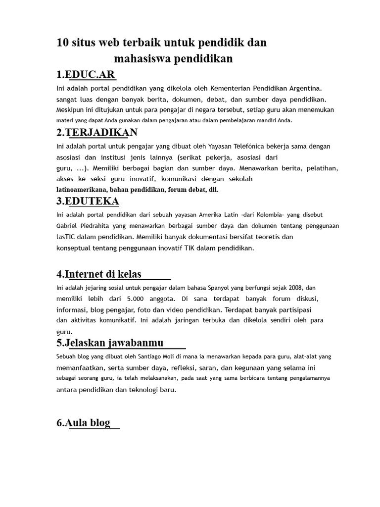 10 Situs Web Terbaik Untuk Pendidik Dan Pelajar Pendidikan | PDF
