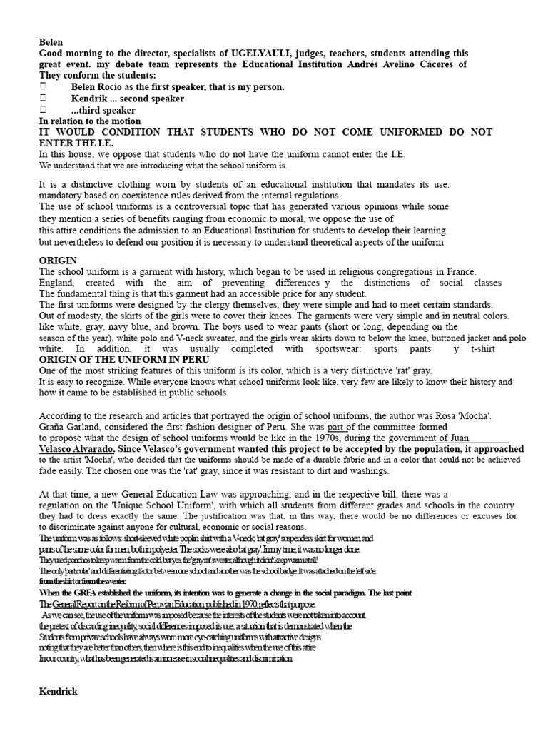 Debate Against Mandatory School Uniforms | PDF | Skirt | Clothing