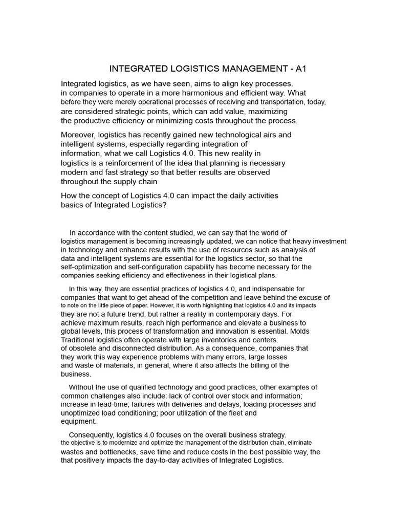 Integrated Logistics Management A1 and A3 | PDF | Logistics | Supply Chain