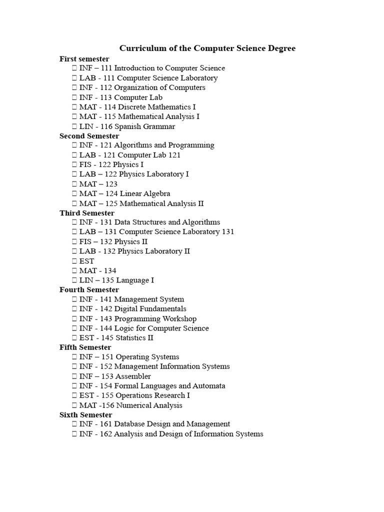 Computer Science Degree Curriculum Overview | PDF | Computer Science ...