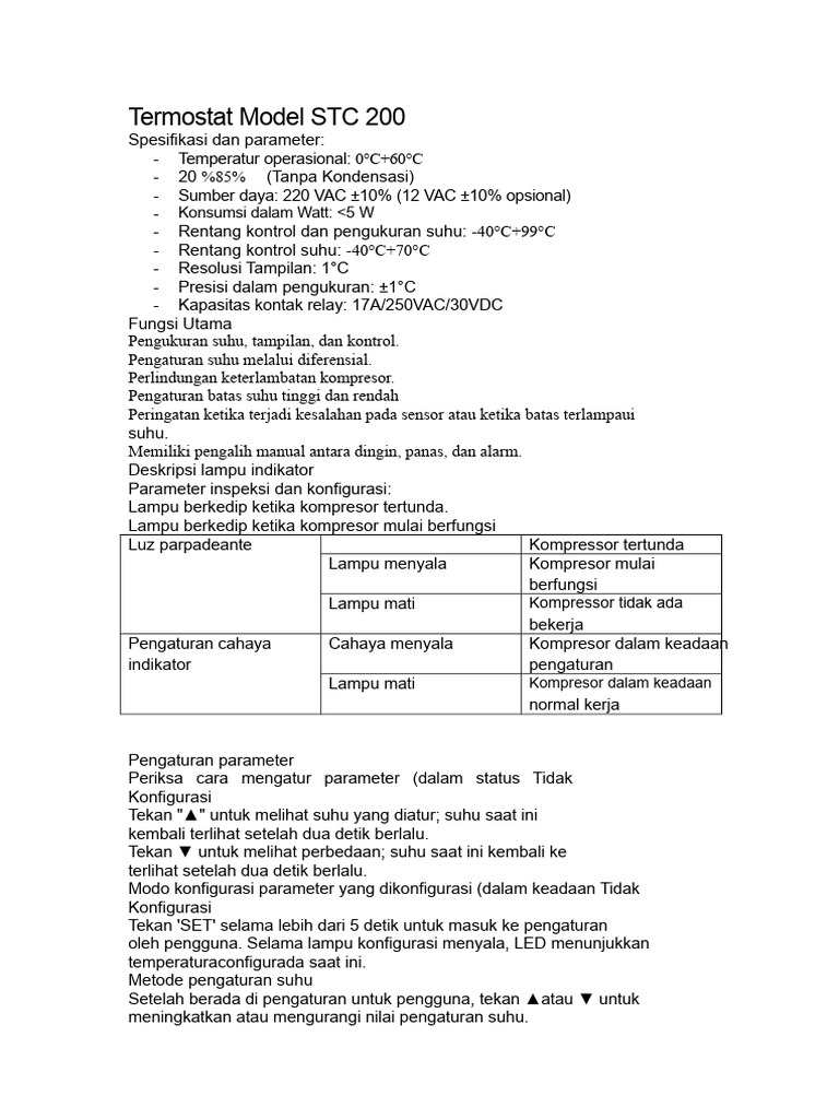 Spesifikasi Termostat STC 200 | PDF