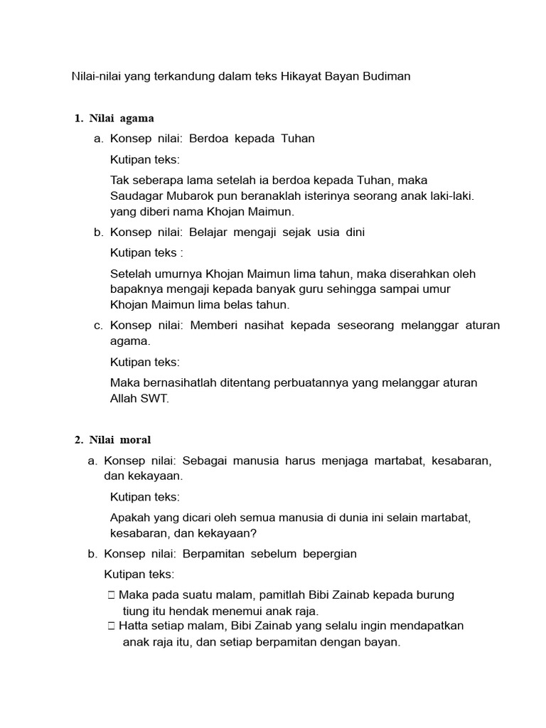 Nilai Moral dalam Hikayat Bayan Budiman | PDF