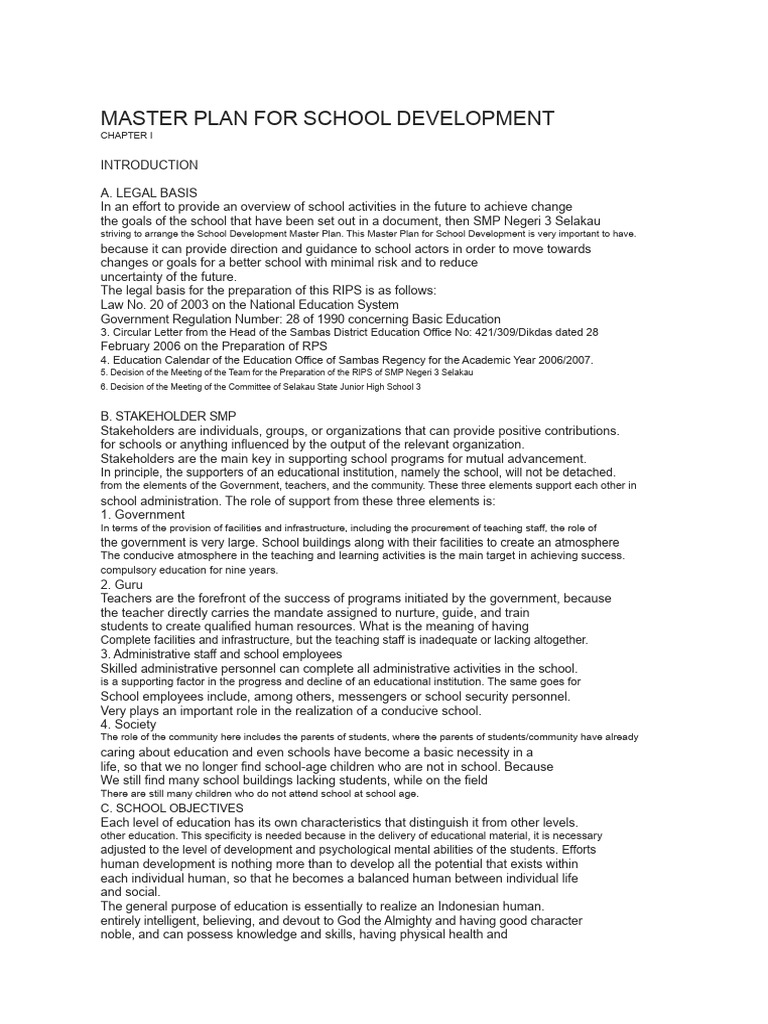 School Development Master Plan Overview | PDF | Teachers | Curriculum