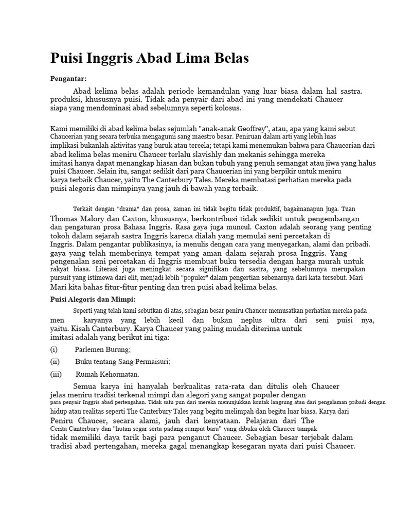 Puisi Inggris Abad Kelima Belas | PDF