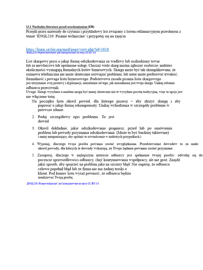 Przykładowy List Reklamacyjny | PDF