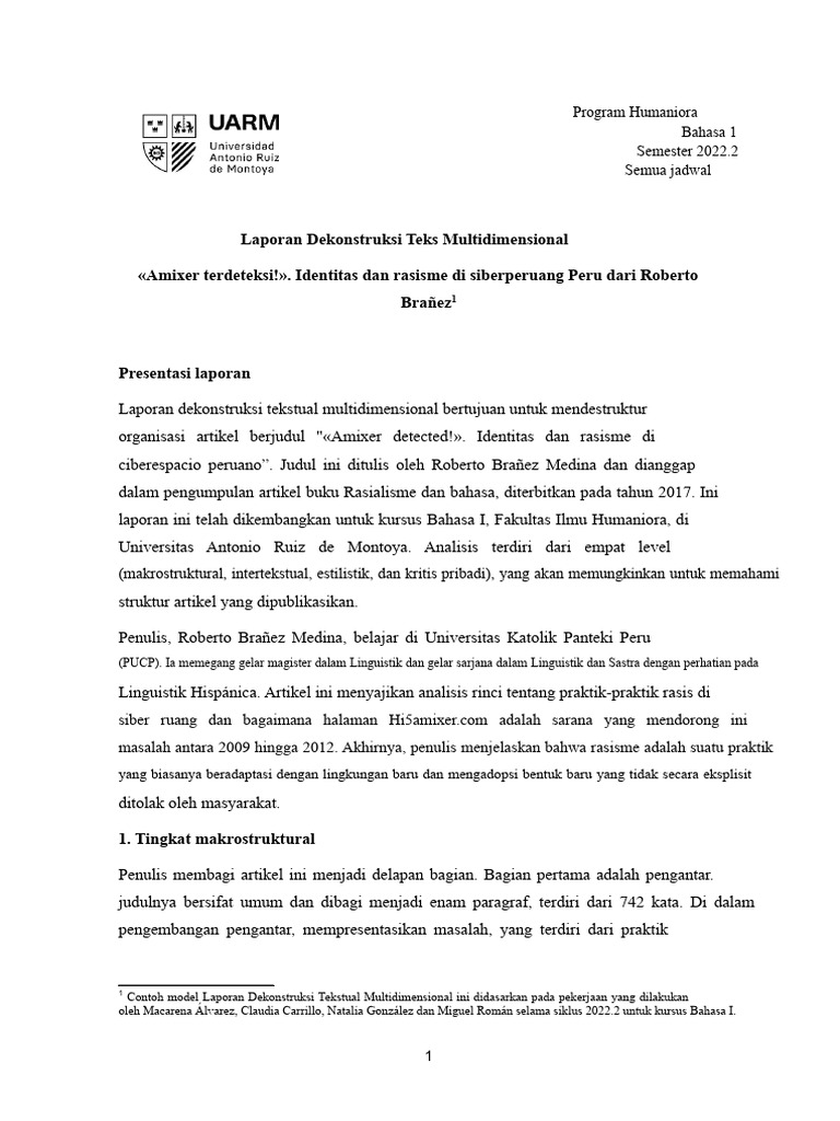 Contoh Laporan Dekonstruksi Teks Multidimensional | PDF