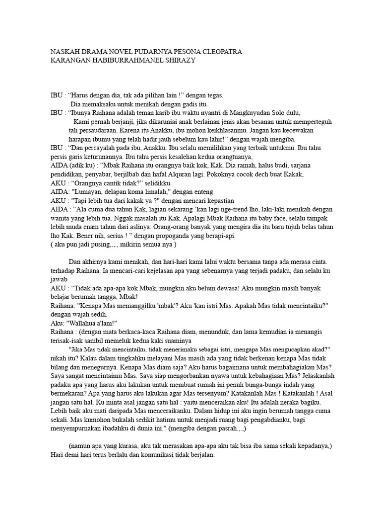 Naskah Drama Novel Pudarnya Pesona Cleopatra | PDF