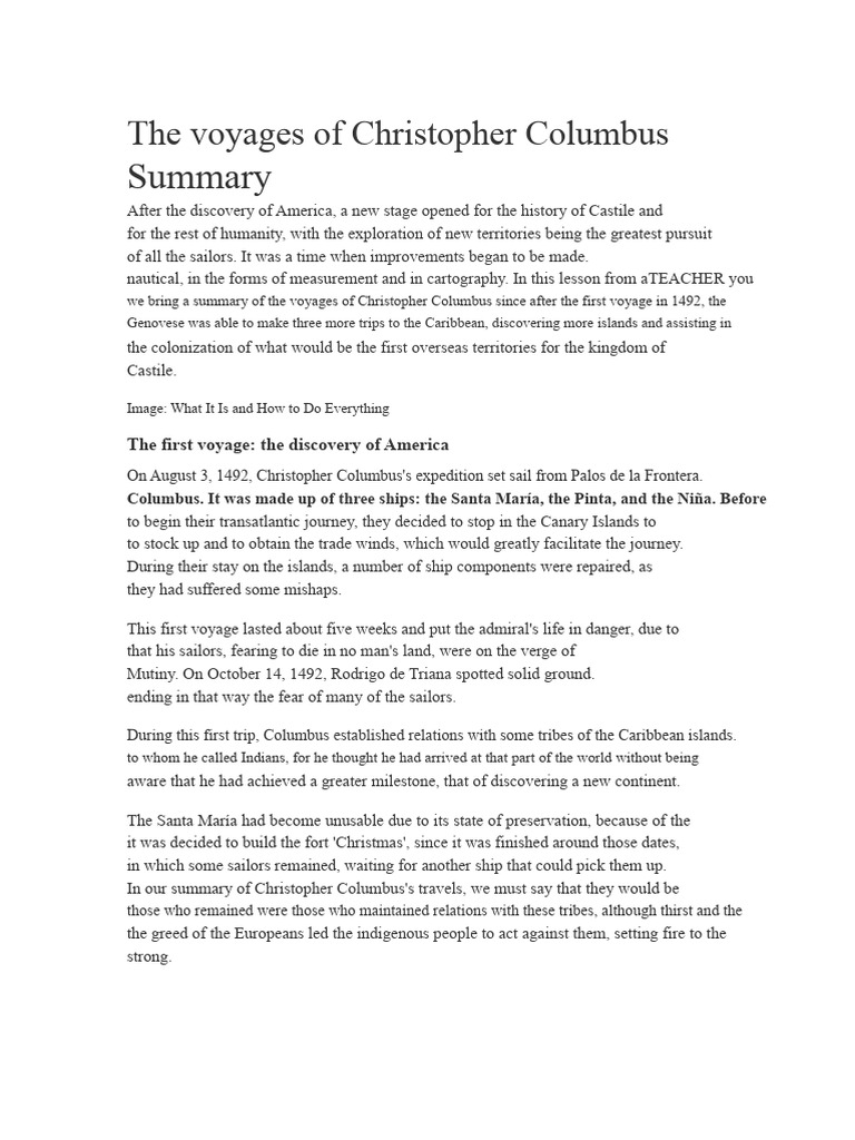 Summary of The Travels of Christopher Columbus | PDF | Voyages Of Christopher Columbus ...