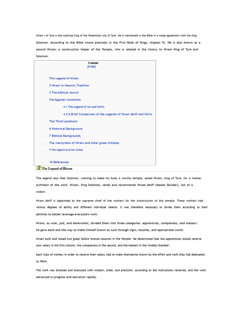 Hiram I of Tyre Is The Mythical King of The Phoenician City of Tyre ...