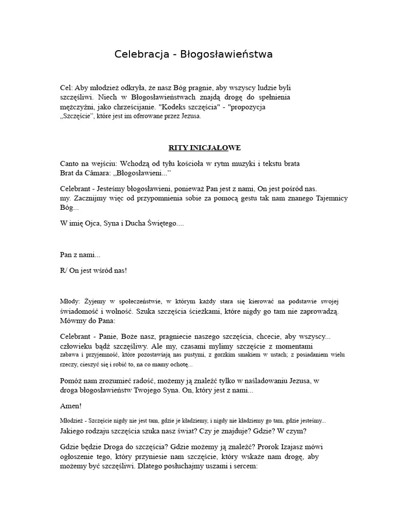 Celebracja - Błogosławieństwa | PDF