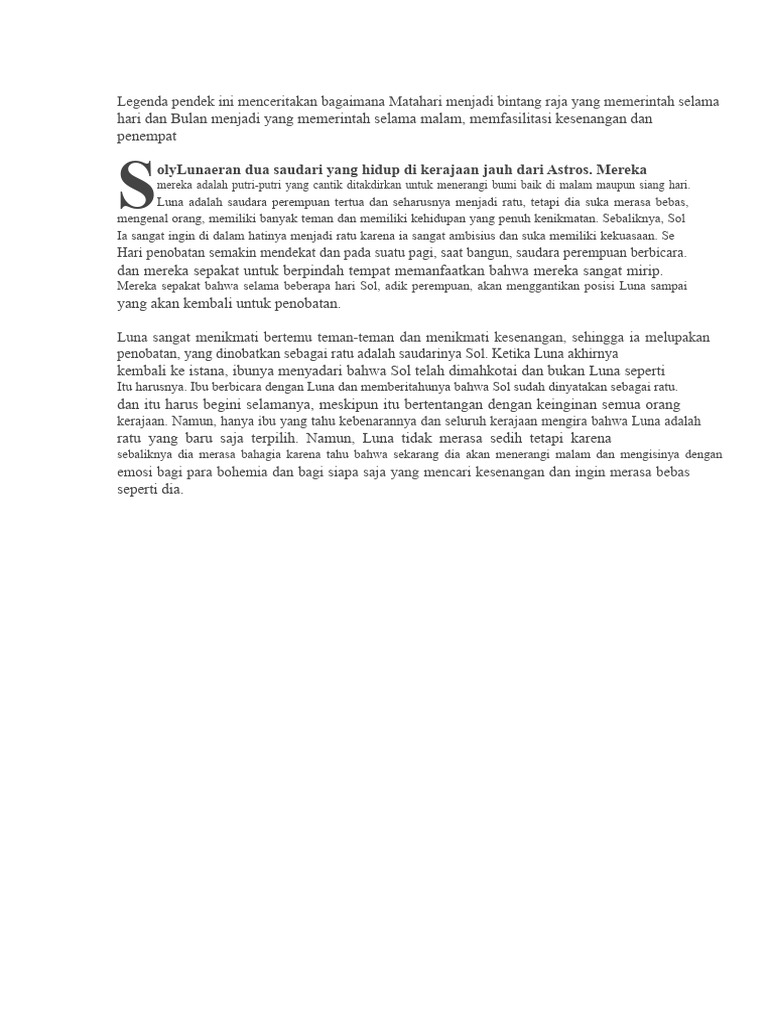 Legenda Matahari Dan Bulan - Cerita Pendek Untuk Anak-Anak - Adaptasi Dari Penulis Anonim. | PDF