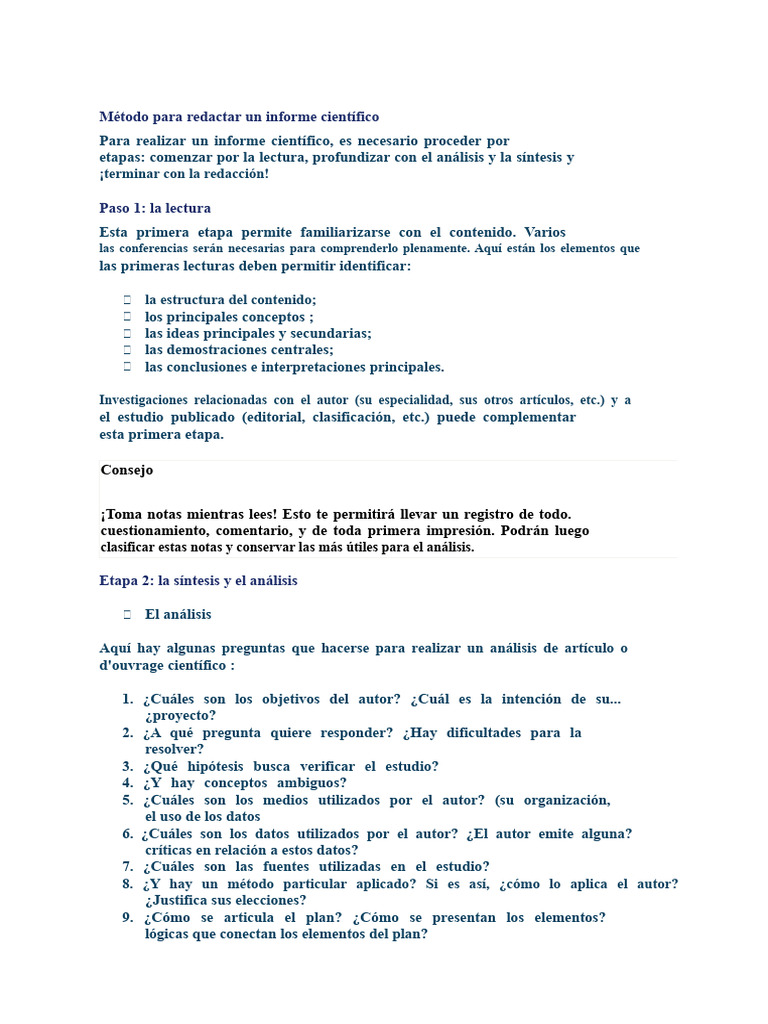 Pasos para redactar un informe científico | PDF | Plan de estudios