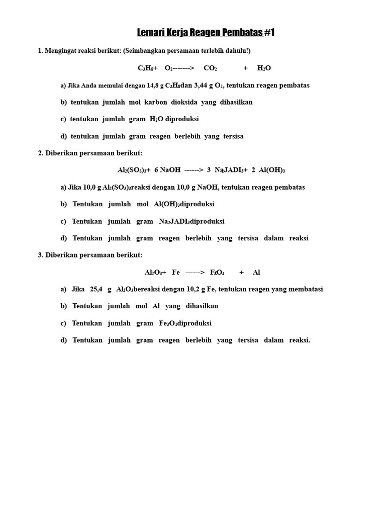 Lembar Kerja Reagen Pembatas #1-2 | PDF
