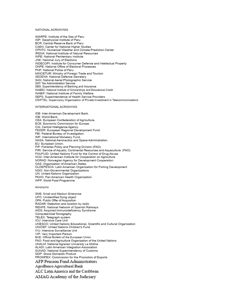 NATIONAL and International ACRONYMS | PDF | Taxes | Food And ...