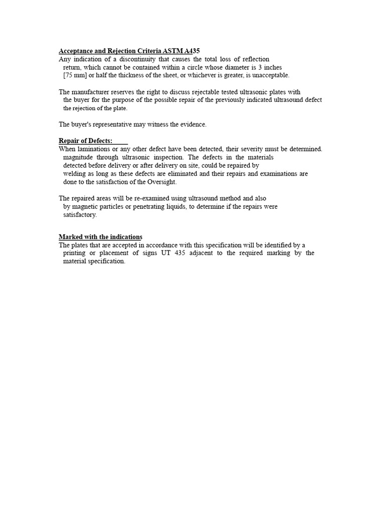 ASTM A435 Acceptance Criteria | PDF
