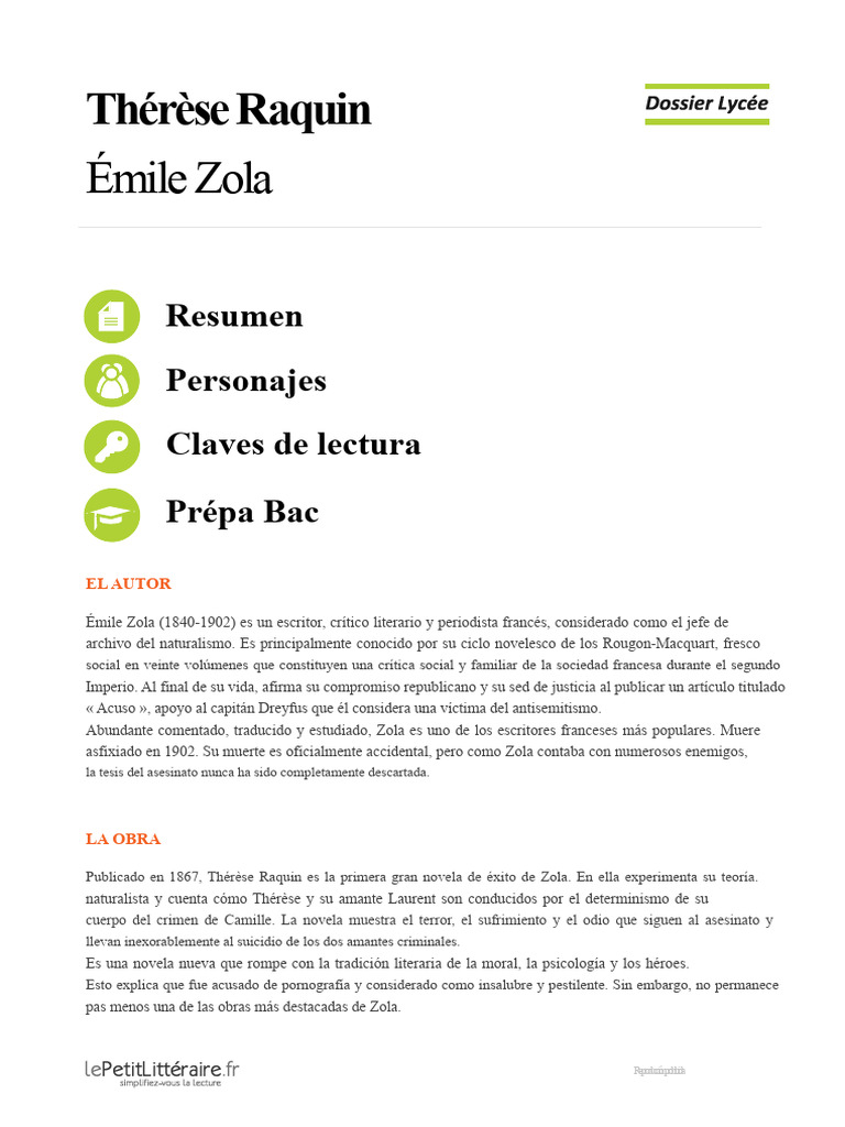 Resumen Por Capítulo de Thérèse Raquin de Émile Zola | PDF | Émile Zola