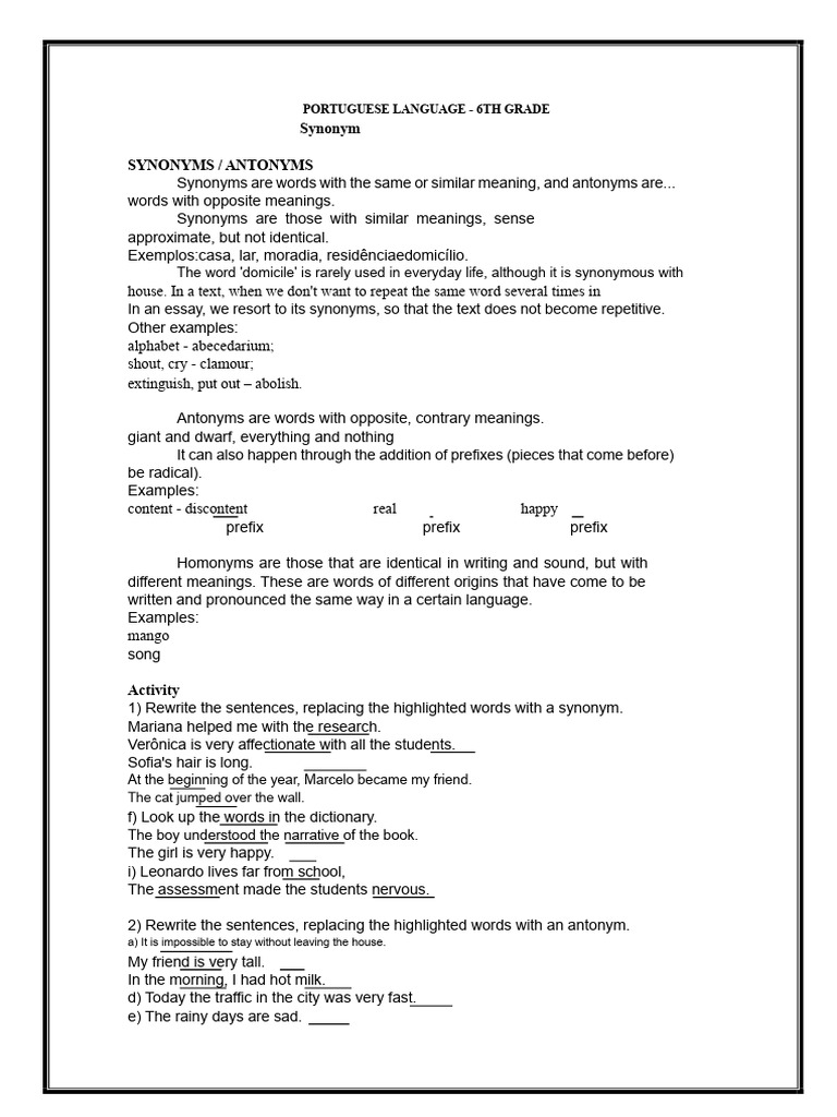 Synonyms Antonyms Homonyms | PDF | Linguistics | Lexicology