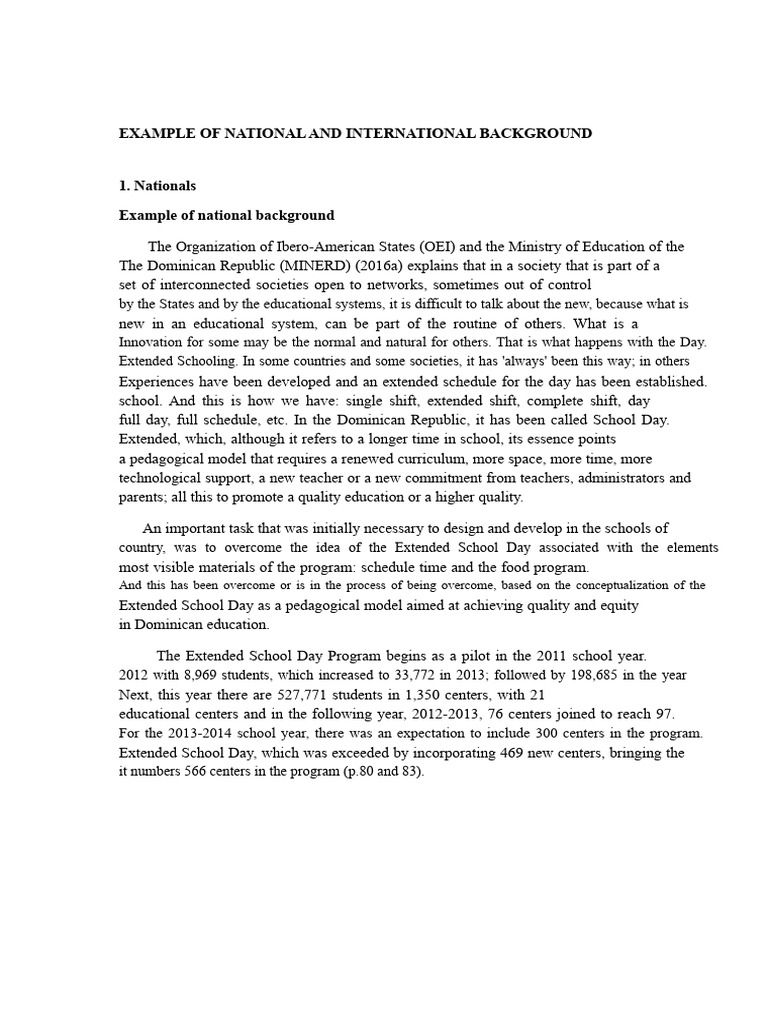 Example of National and International Background 2021 | PDF ...