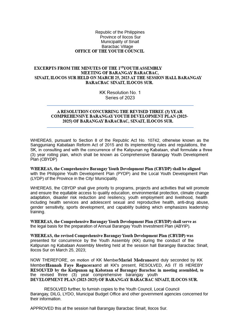 Updated Resolution Concurring The Revised Cbydp | PDF