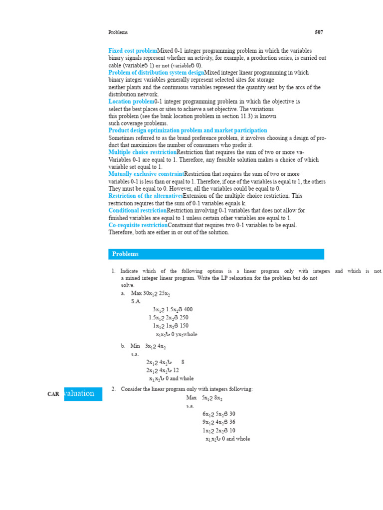 Integer and Binary Programming Exercises - AW-Pages 537-548 | PDF ...