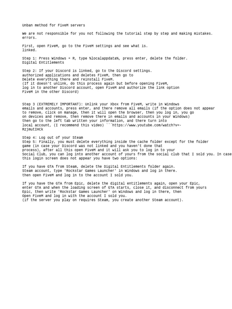 Method To Remove Ban From FiveM Servers | PDF