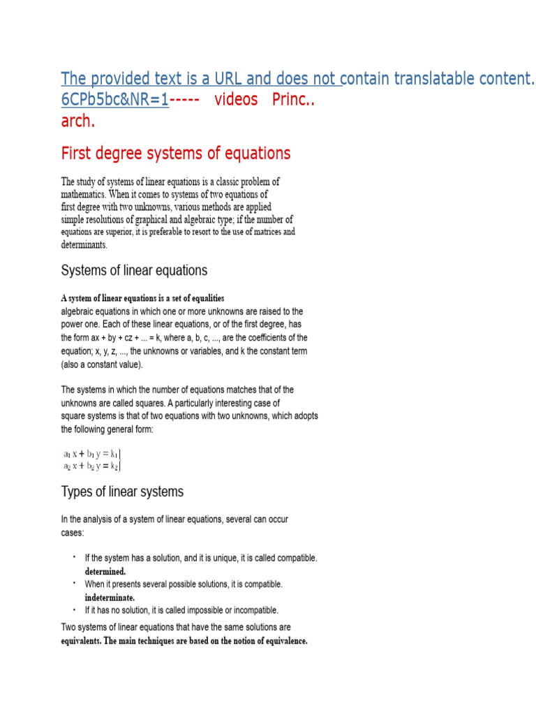 Systems of Linear Equations | PDF | Equations | System Of Linear Equations
