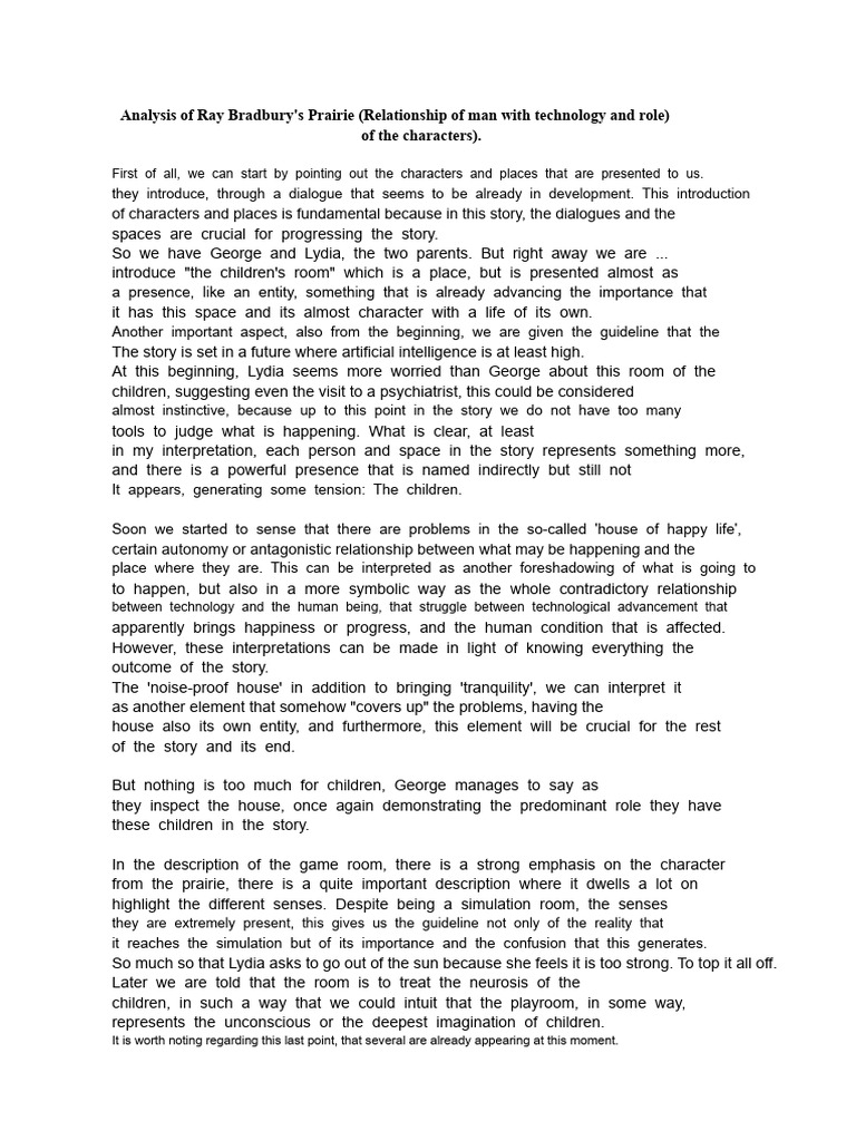 Analysis of Ray Bradbury's Prairie | PDF | Psychology | Psychological ...