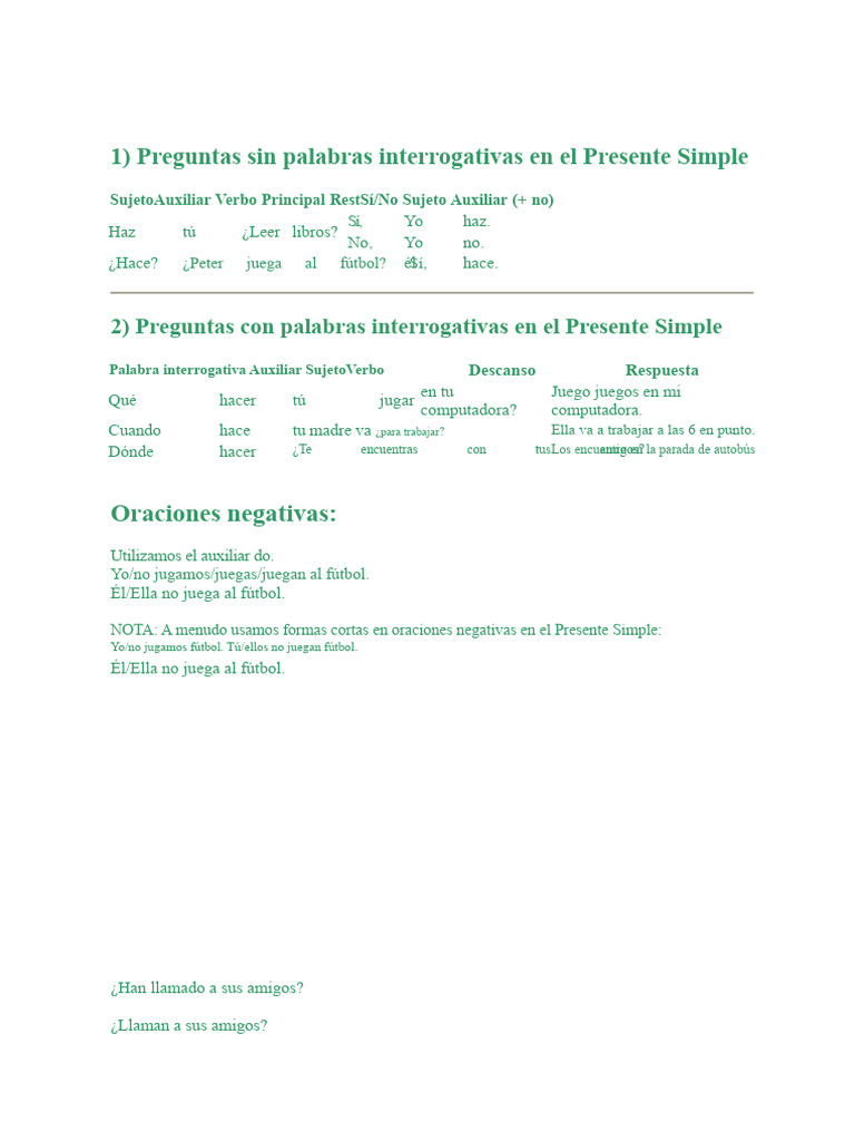 Preguntas en Presente Simple | PDF