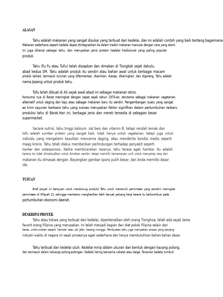 Rincian Proyek Dalam Produksi Tahu - DTI Wilayah 12 | PDF