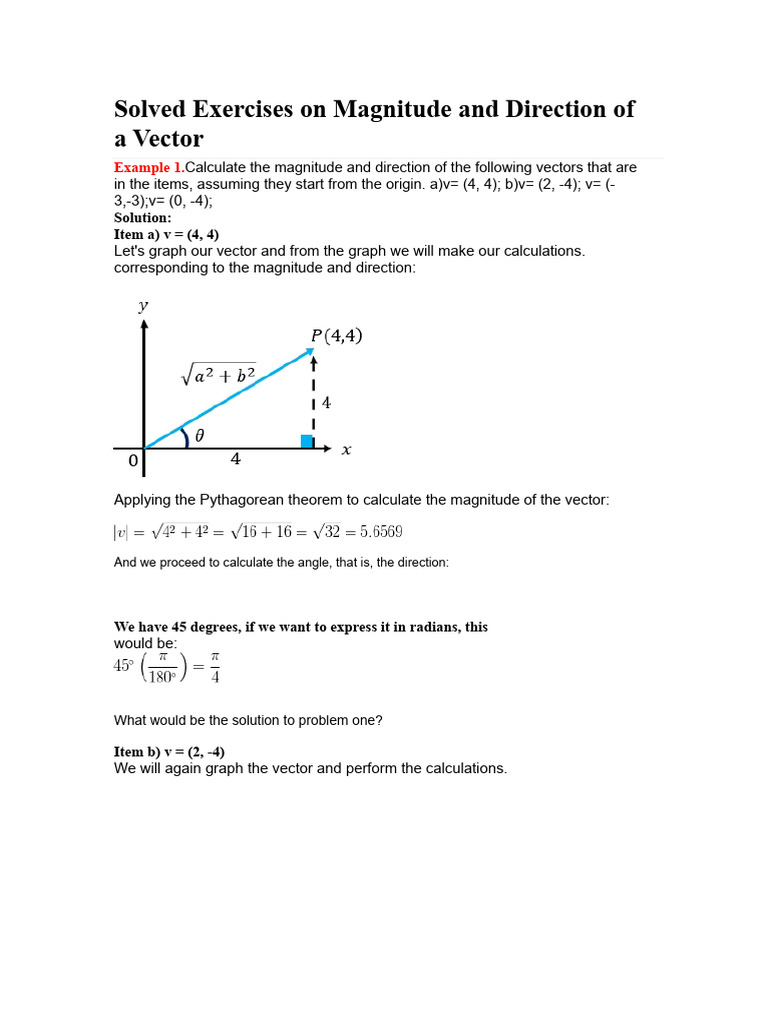 Vector Magnitude and Direction Exercises | PDF | Euclidean Vector | Angle