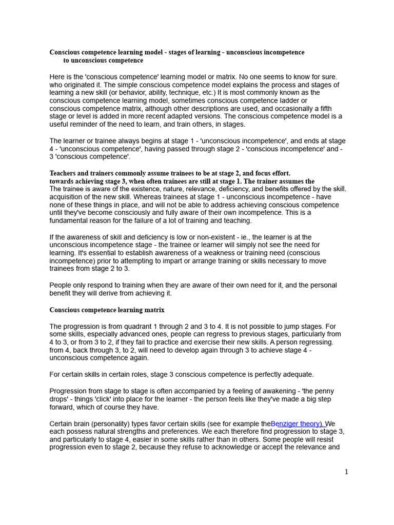 Howell - Conscious Competence Learning Model | PDF | Learning ...