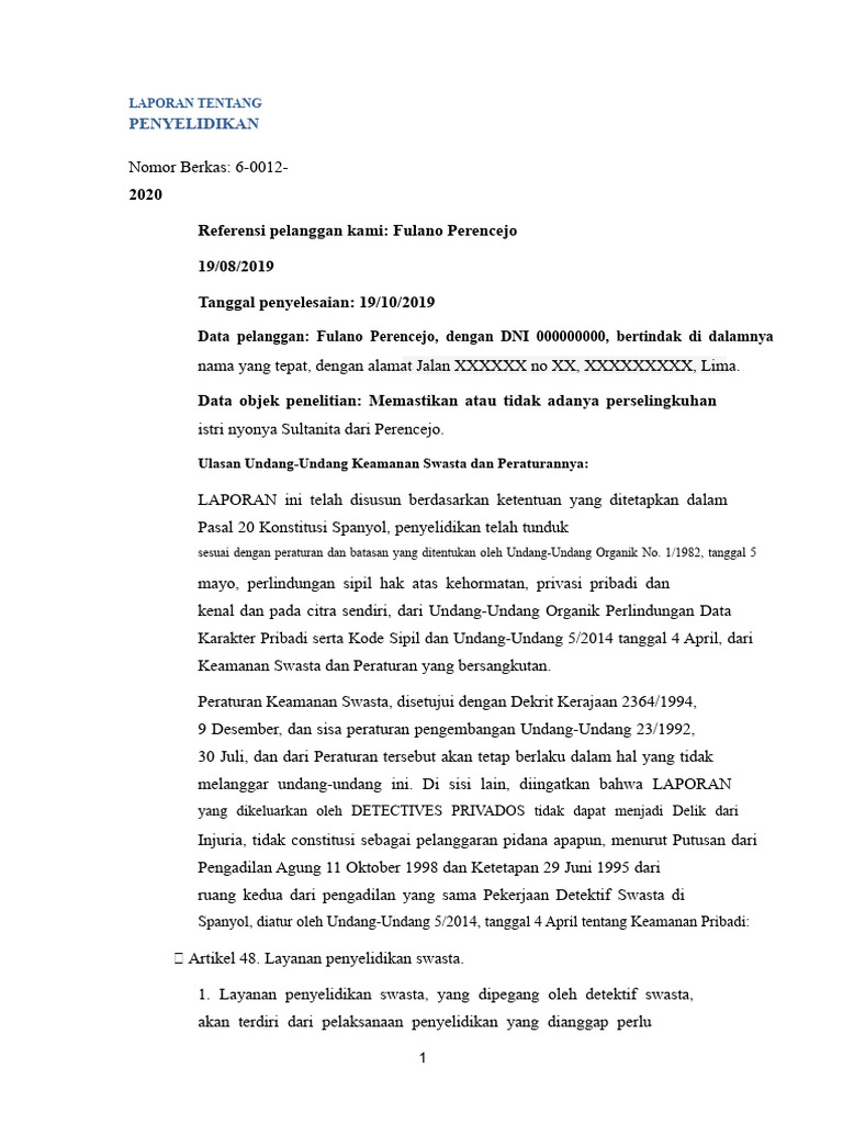 Model Laporan Ketidaksetiaan | PDF