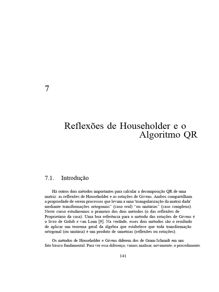Householder e o Algoritmo QR: Reflexões | PDF | Análise numérica ...
