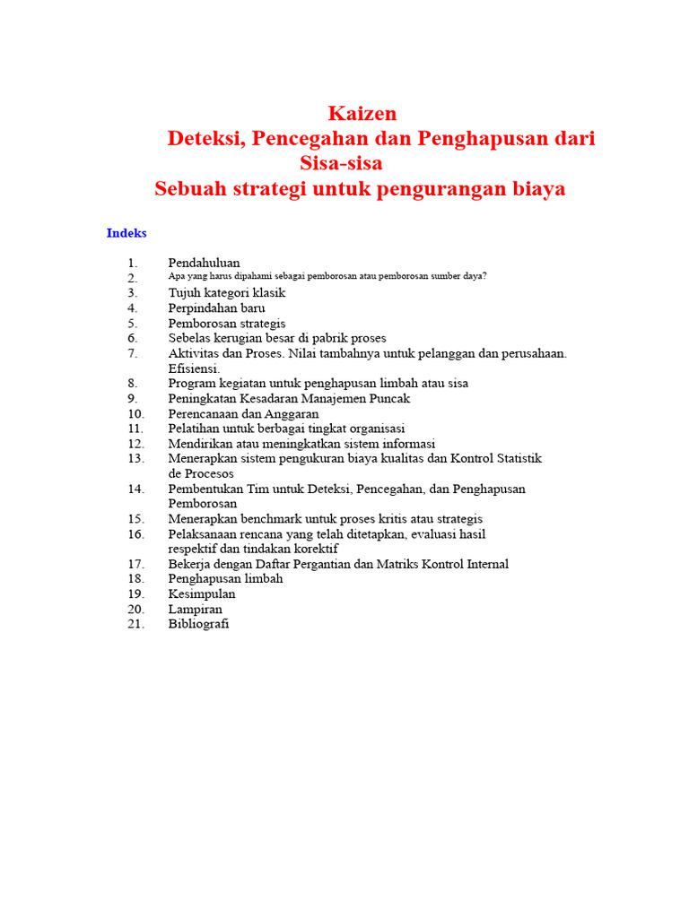 19 Kaizen Deteksi, Pencegahan, Dan Penghapusan Pemborosan Sebuah ...