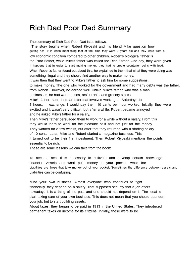 Rich Dad Poor Dad Key Lessons Summary | PDF | Economies