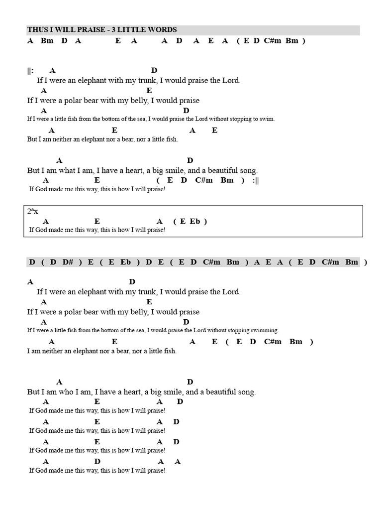 THUS I WILL PRAISE 3 Little Words | PDF