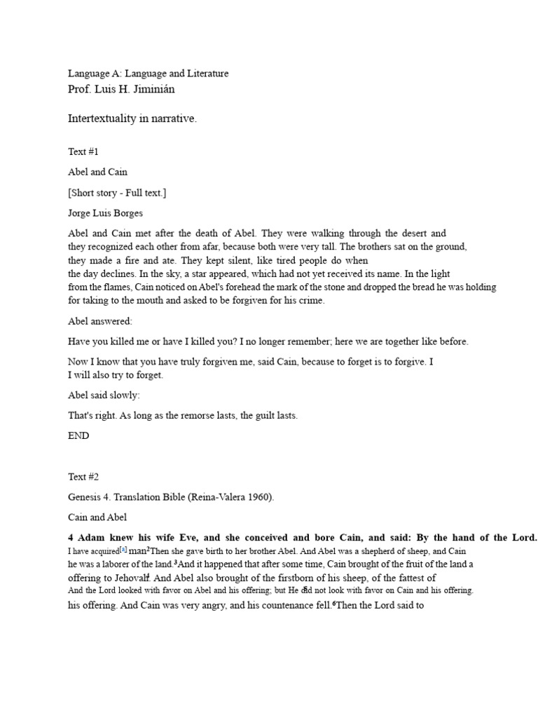 Intertextuality in Cain and Abel Stories | PDF | Cain And Abel