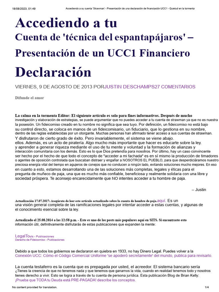 Acceso a Cuenta Strawman: UCC1 Filing | PDF | Derecho privado