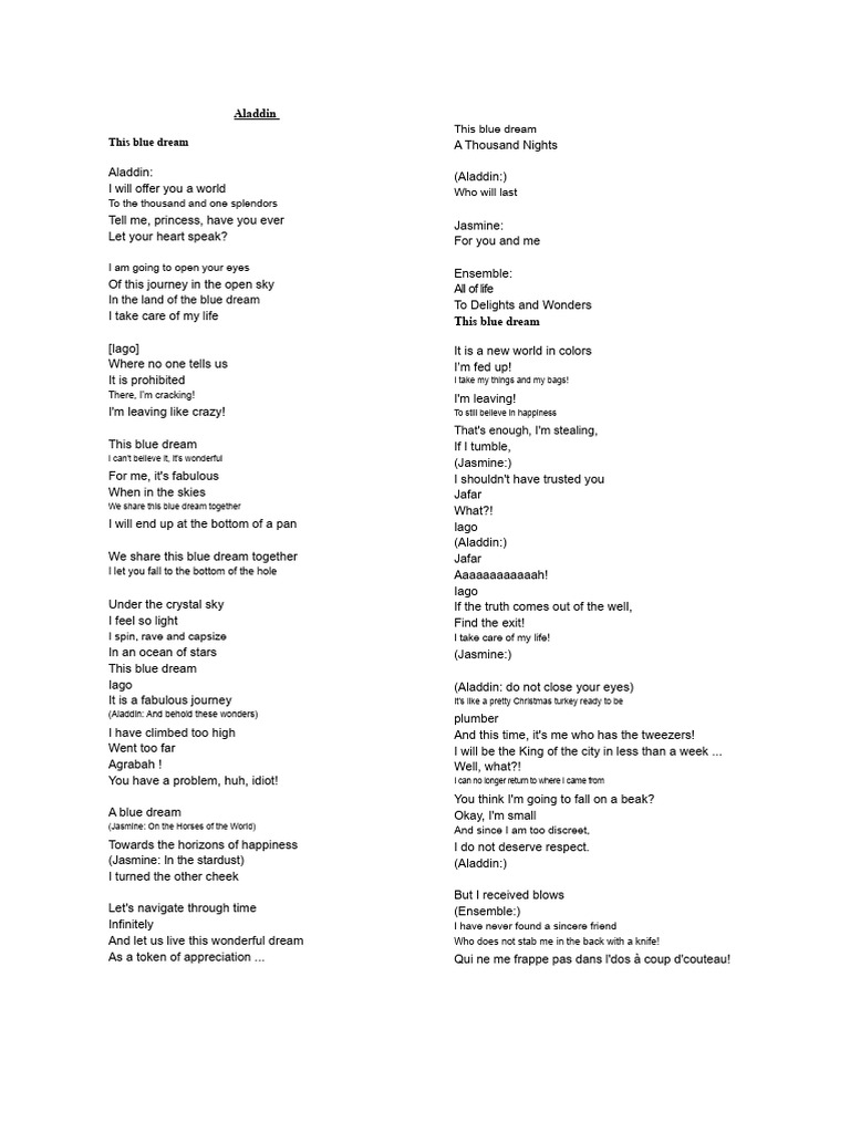Lyrics of 30 Disney Songs | PDF