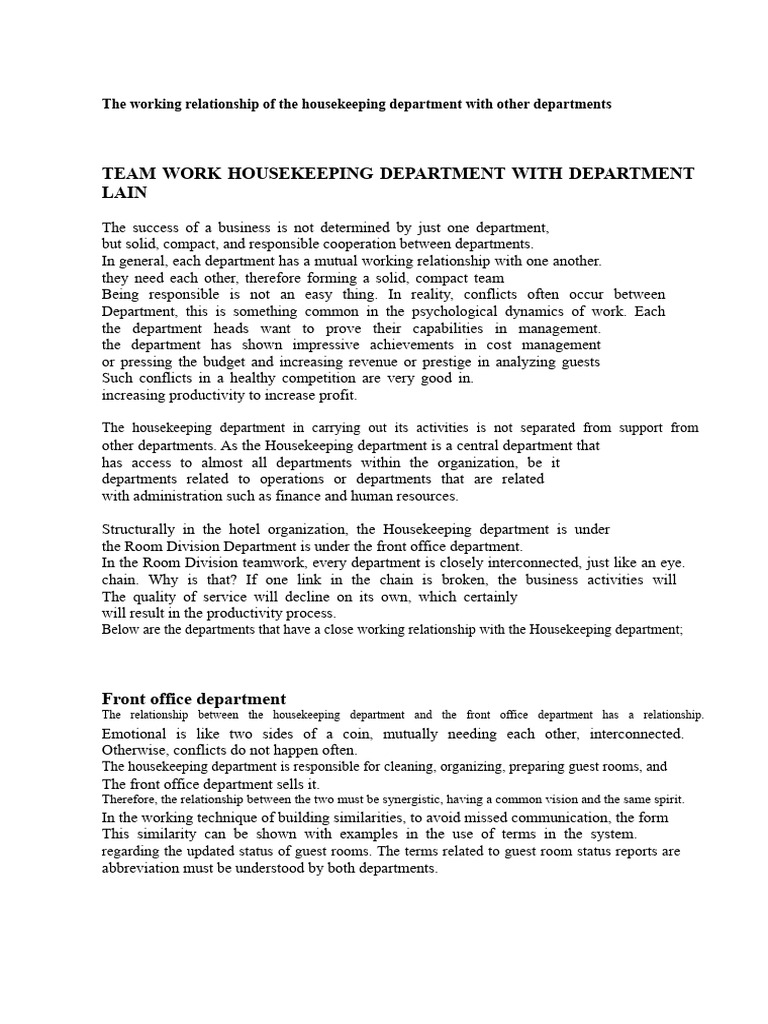 Housekeeping-Maintenance Collaboration | PDF | Housekeeping | Income ...