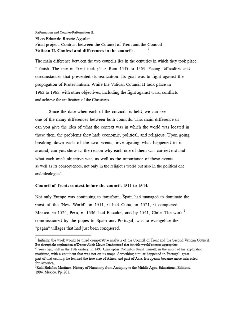Comparative Analysis of The Councils of Trent and Vatican II | PDF ...