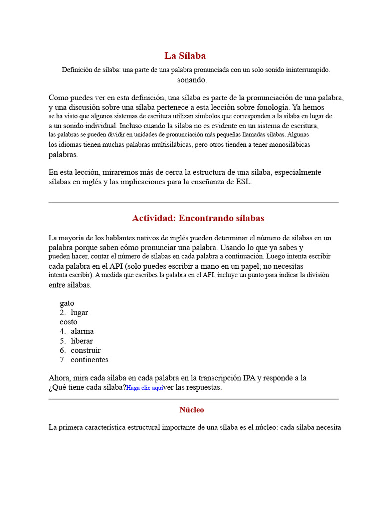 La Sílaba | PDF | Sílaba | Palabra