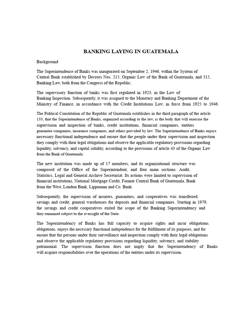 Guatemala Banking Superintendency Overview | PDF | Banks | New York ...