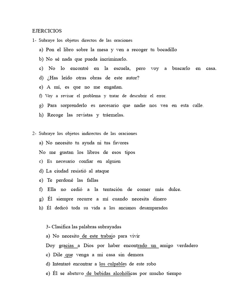 EJERCICIOS-objeto Directo, Indirecto y Complemento Nominal - Douglas ...