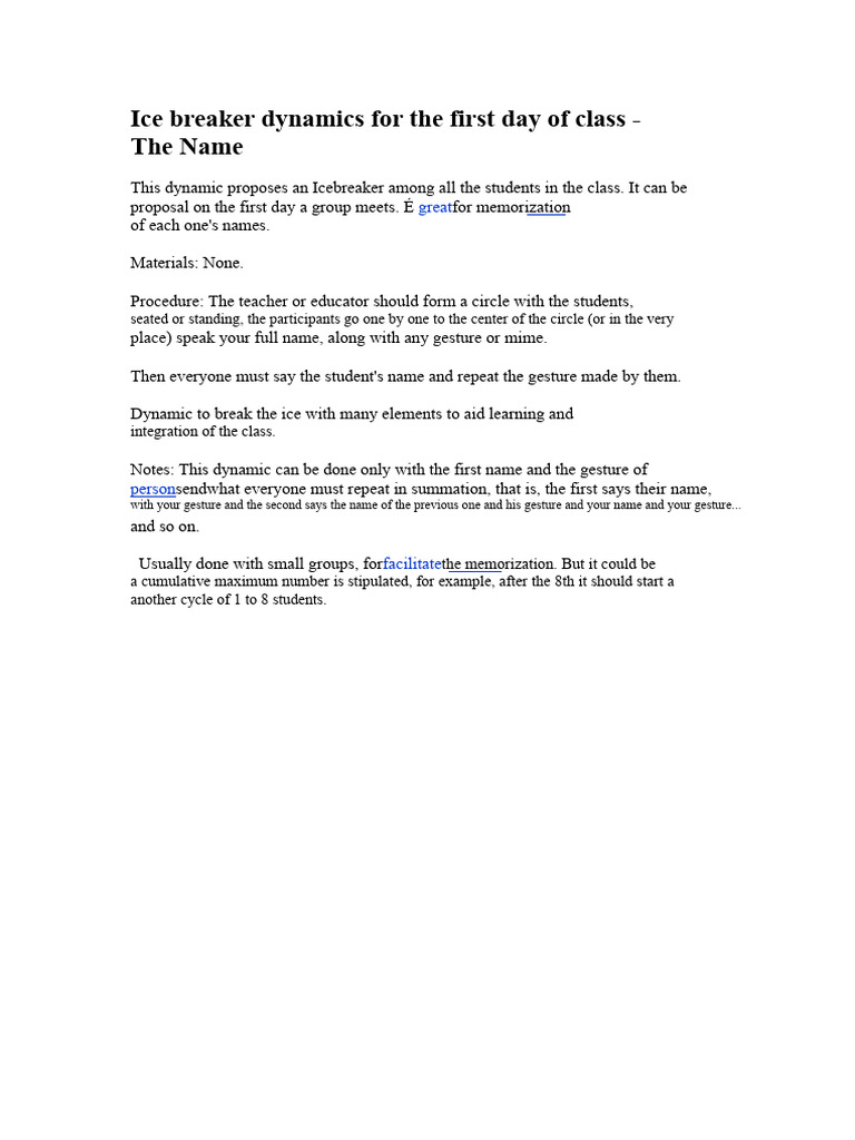 Icebreaker Activity For The First Day of Class | PDF