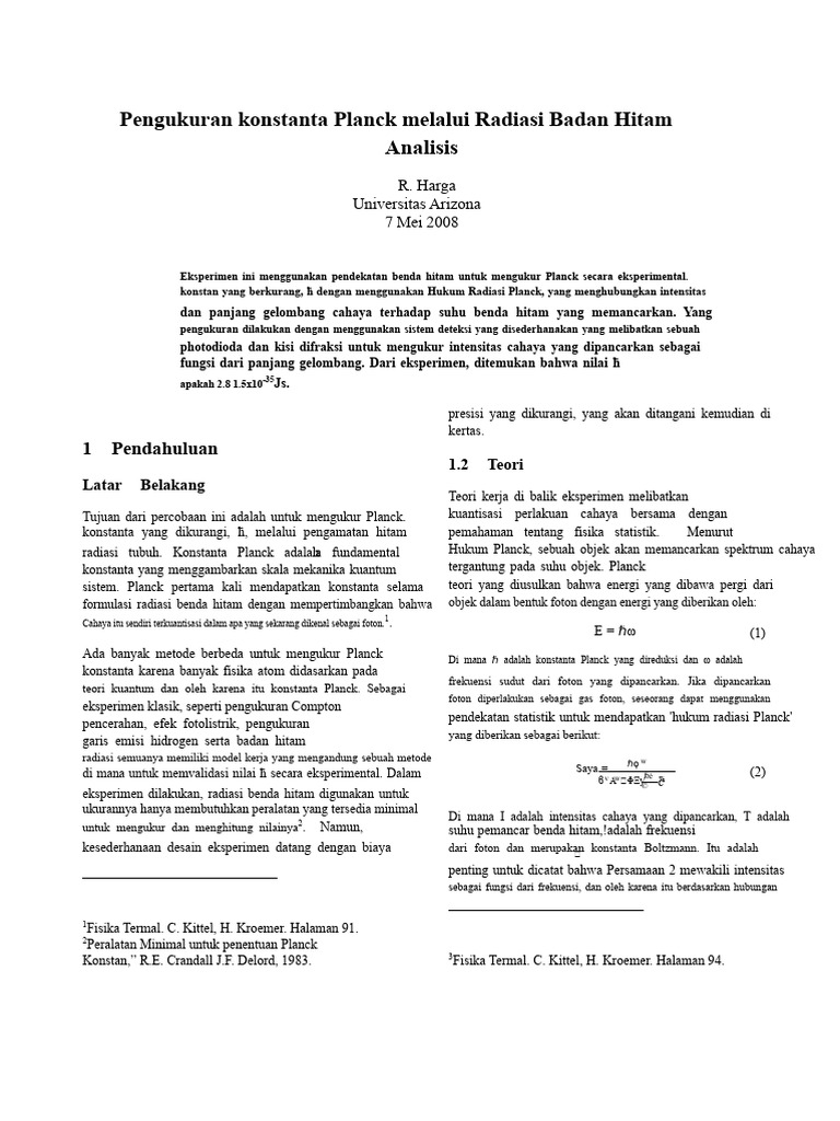 Pengukuran Konstanta Planck Melalui Analisis Radiasi Benda Hitam | PDF